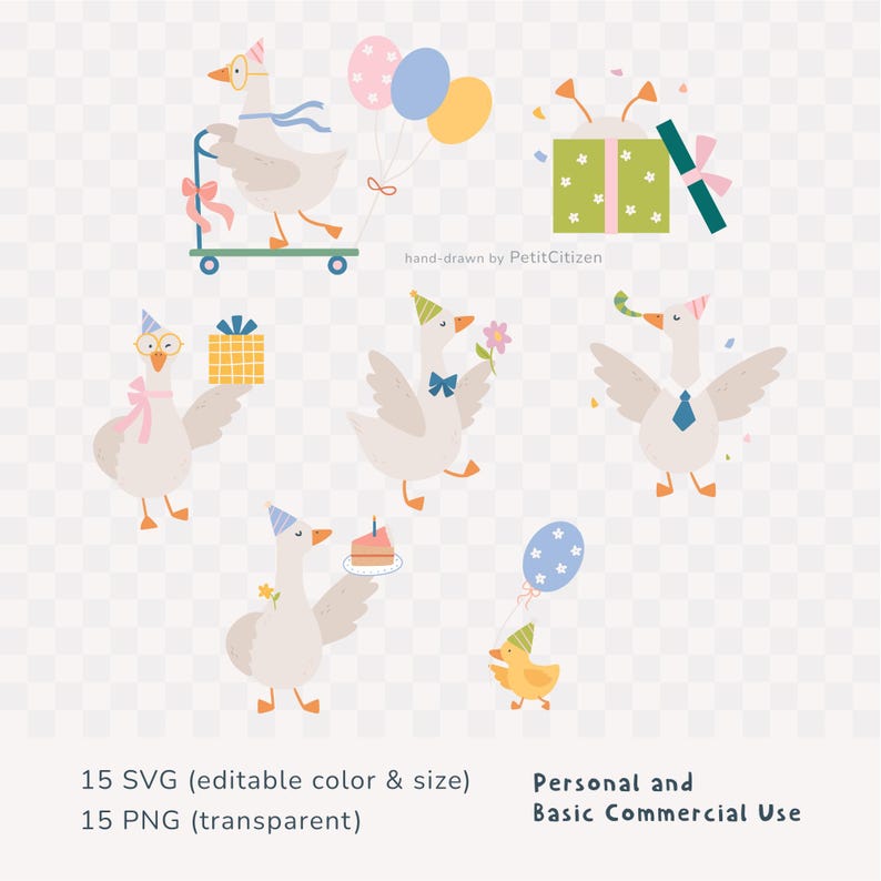 Silly Goose Birthday Party Clipart Kids | PNG & SVG Files Party Invites ...