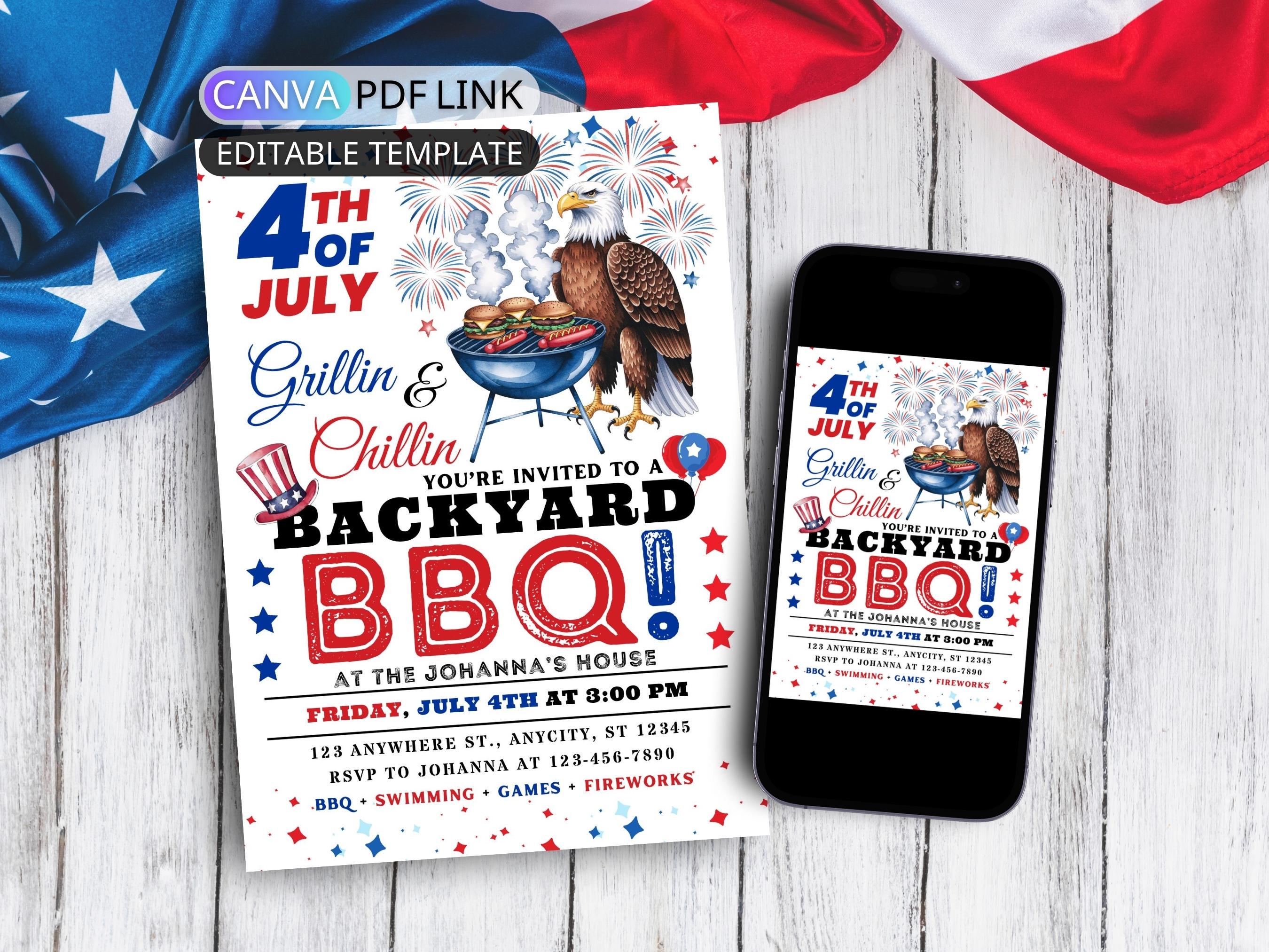4th of July BBQ Party Invitation Template Canva Editable Fourth of July ...