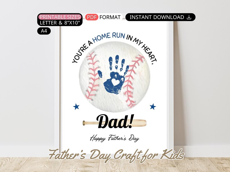 Baseball Fathers Day Handprint Craft DIY Toddler Gift for Dad Handprint ...