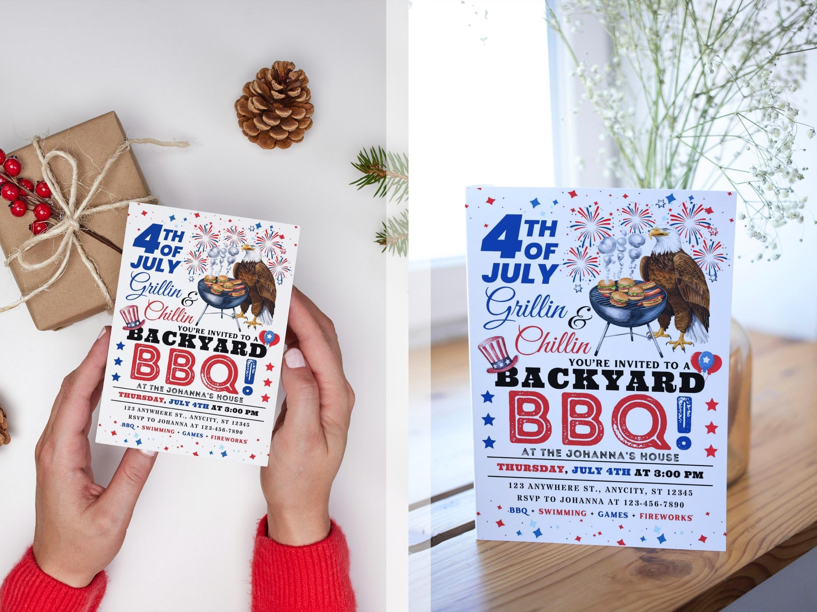 4th of July BBQ Party Invitation Template Canva Editable Fourth of July ...