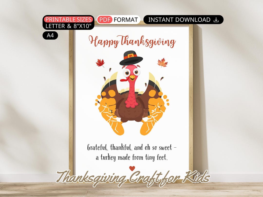 Thanksgiving Turkey Footprint Craft DIY Toddler Keepsake: Printable ...