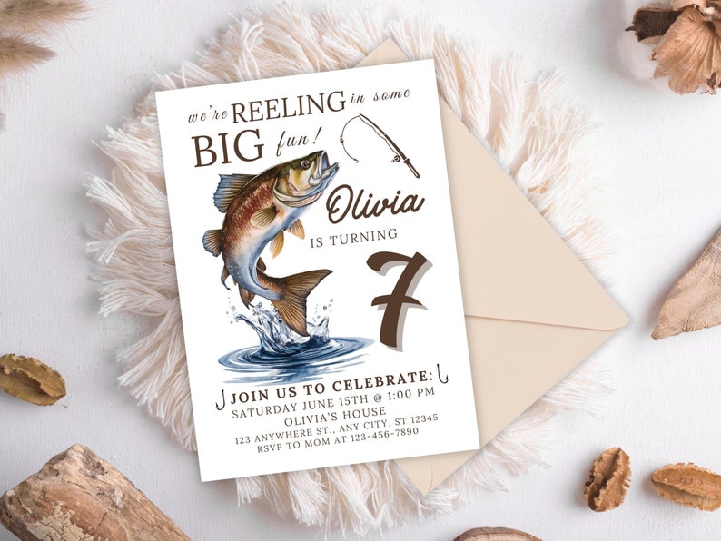 Editable Fathers Day Card Fish Bass Fishing Birthday Party Invitation ...