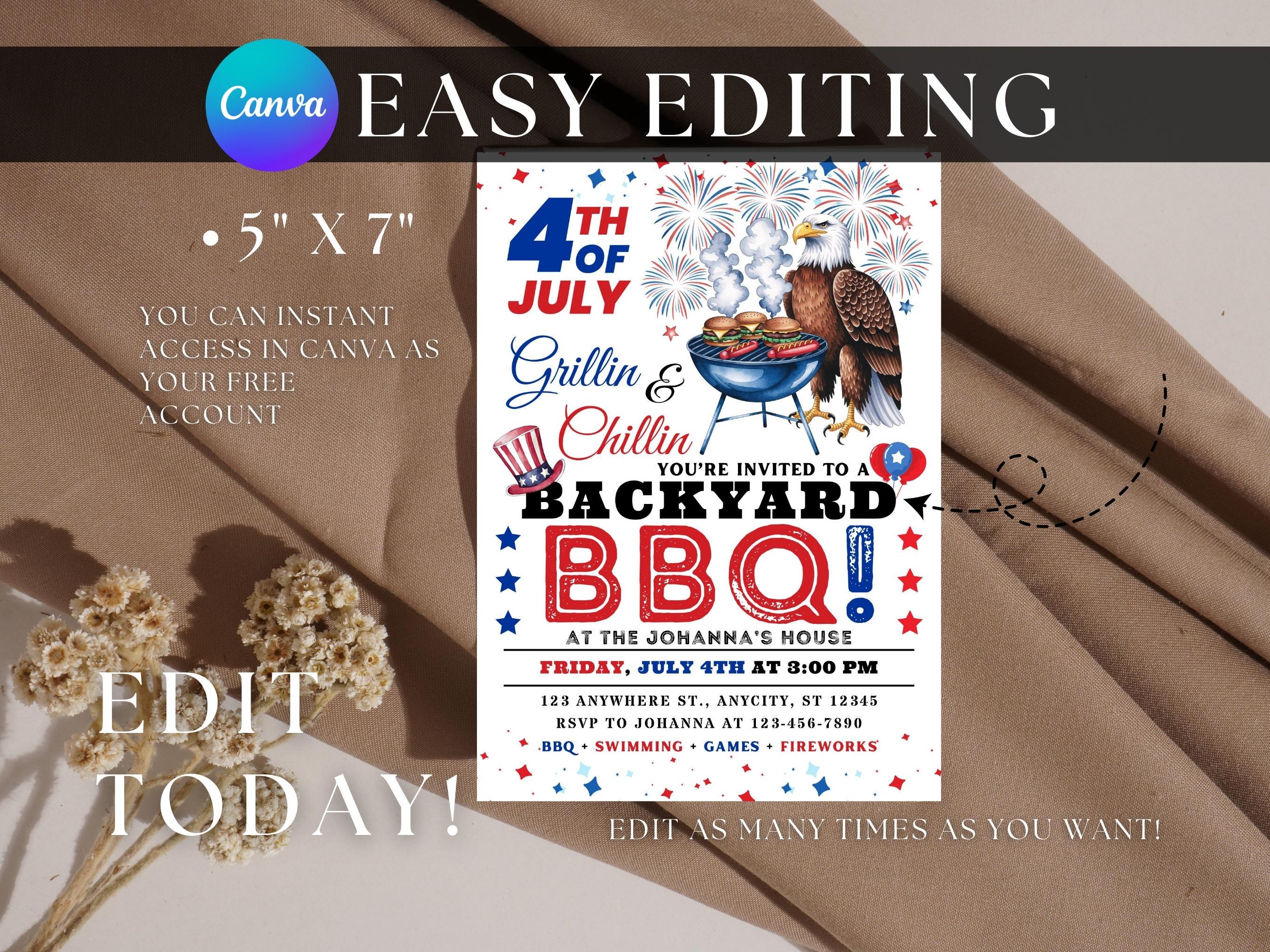 4th of July BBQ Party Invitation Template: Fourth of July BBQ Invite ...