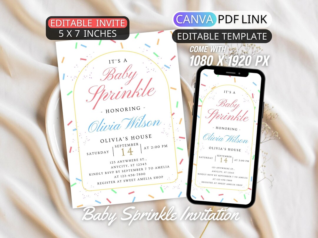 Baby Sprinkle Invitation Template Canva Editable Sprinkle Baby Shower ...
