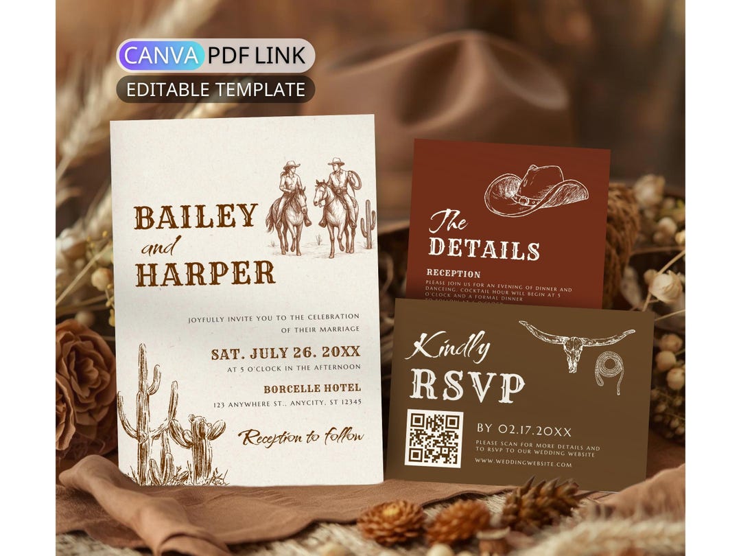 Rustic Western Wedding Invitation Suite: Cowboy Wedding Invite Set ...