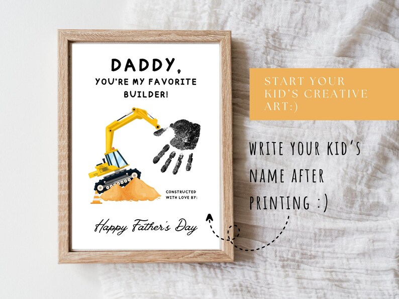 Fathers Day Handprint Craft Dad Construction Digger DIY Toddler ...