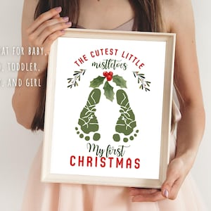Christmas Footprint Art Kid Mistletoes Footprint Craft DIY Toddler ...