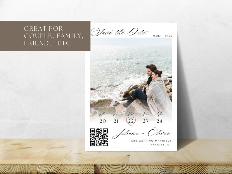 Modern Wedding Save the Date Photo Template Canva Minimalist Save the ...