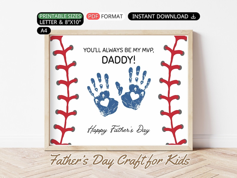 Fathers Day Handprint Craft Dad Baseball Handprint Art Printable Daddy ...