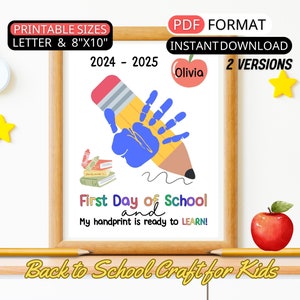 First Day of School Handprint Craft Kid Back to School Craft Preschool ...