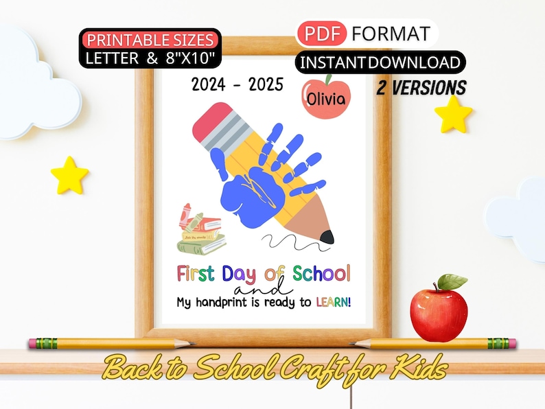 First Day of School Handprint Craft Kid Back to School Craft Preschool ...
