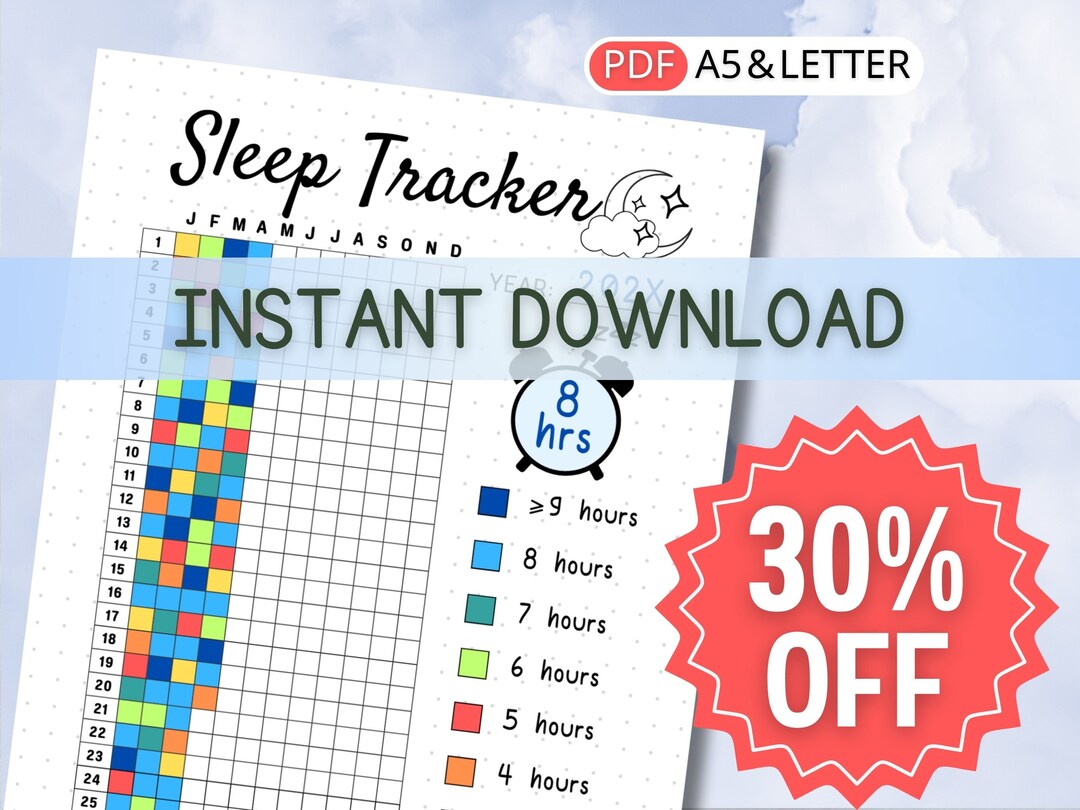 Sleep Tracker Yearly Printable A5 Journal Page, US Letter, Sleep ...