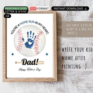 Baseball Fathers Day Handprint Craft DIY Toddler Gift for Dad Handprint ...