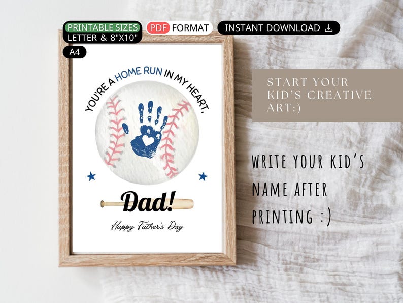 Baseball Fathers Day Handprint Craft DIY Toddler Gift for Dad Handprint ...