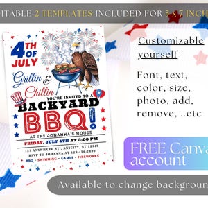 4th of July BBQ Party Invitation Template Canva Editable Fourth of July ...