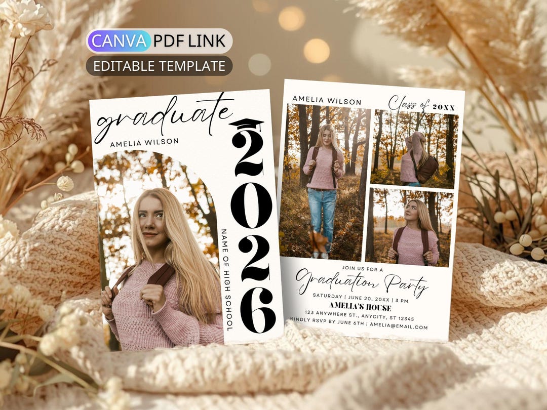 Minimalist Graduation Invitation 2026: Boho Photo Graduation ...