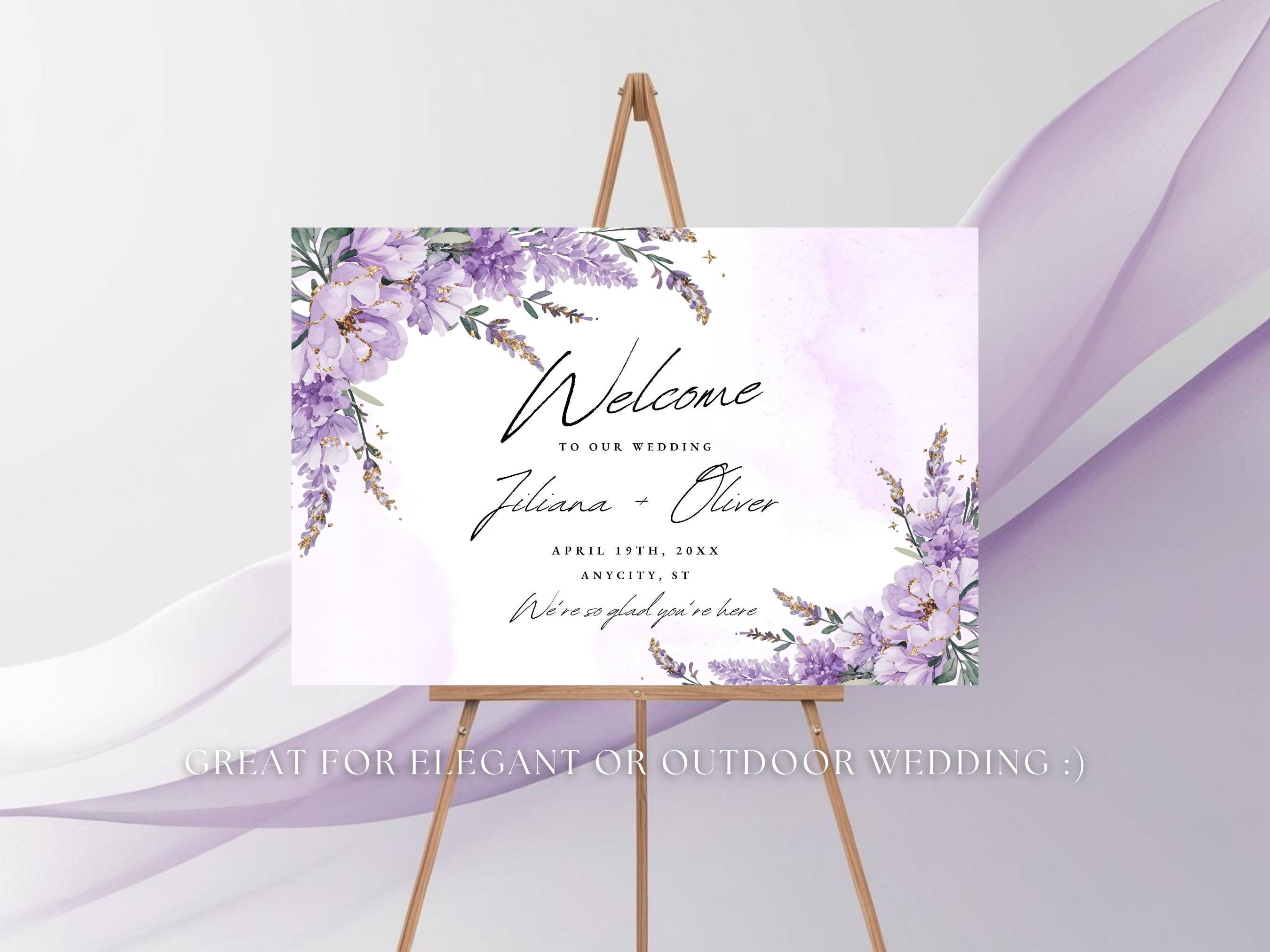 Lavender Floral Wedding Welcome Sign Template Purple Wedding Welcome ...