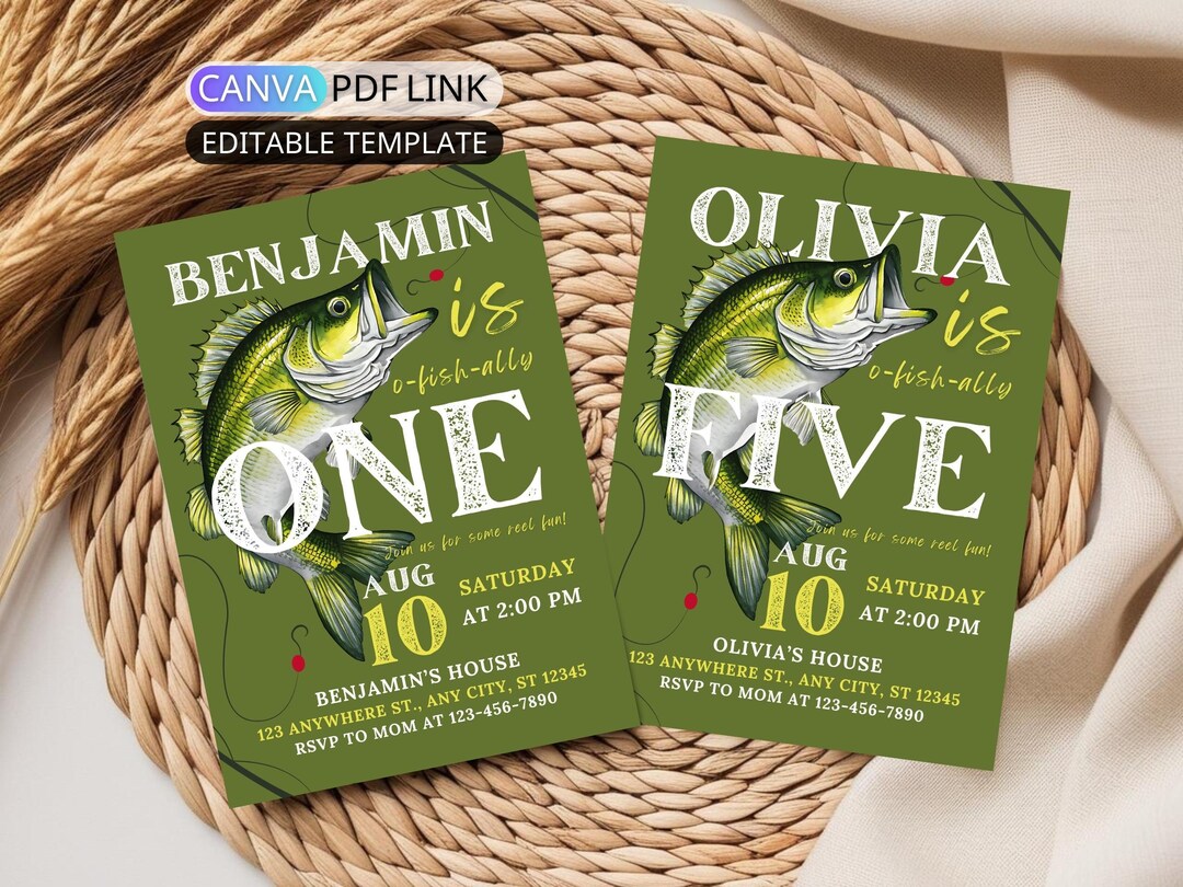Bass Fishing First Birthday Invitation: Editable Fishing Theme Party ...