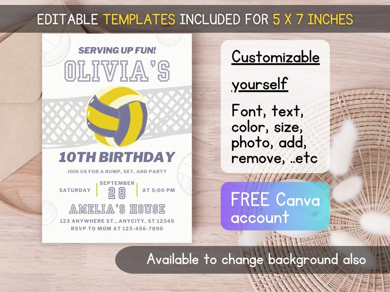 Volleyball Birthday Invitation Template Canva Editable Game on Birthday ...
