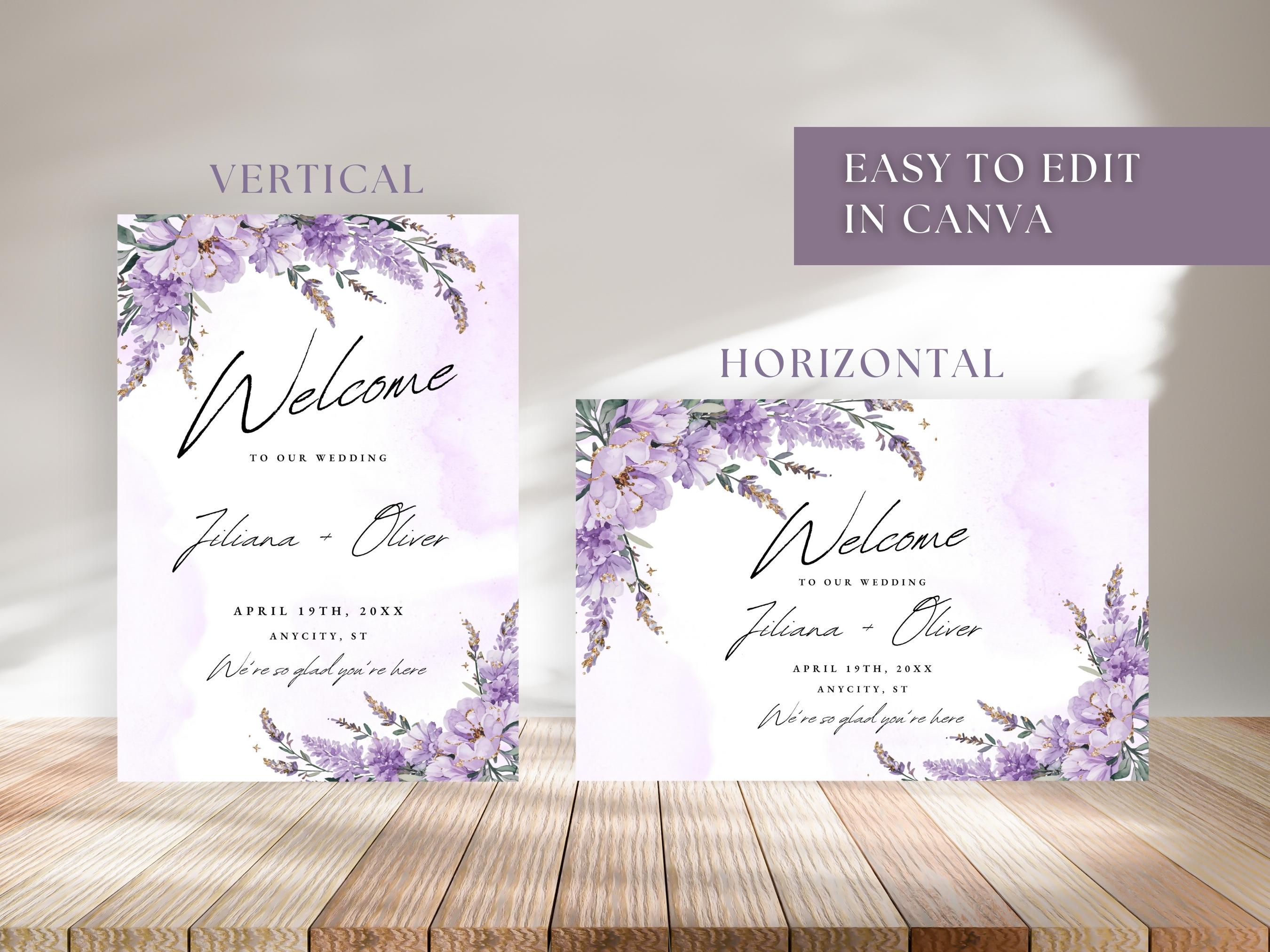 Lavender Floral Wedding Welcome Sign Template Purple Wedding Welcome ...