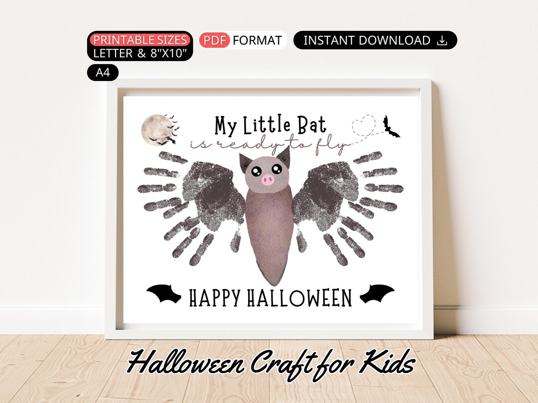 Spooky Halloween Handprint Art for Kid Bat Handprint Craft DIY Toddler ...