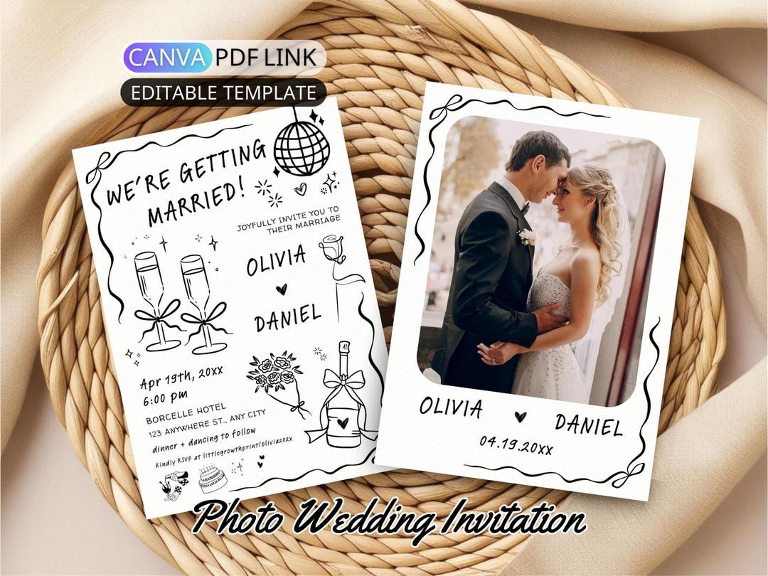 Hand Drawn Wedding Invitation: Photo Wedding Invite, Illustrated ...