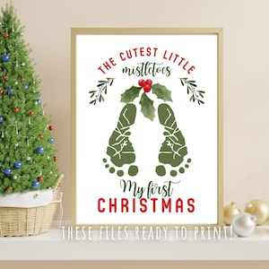 Christmas Footprint Art Kid Mistletoes Footprint Craft DIY Toddler ...