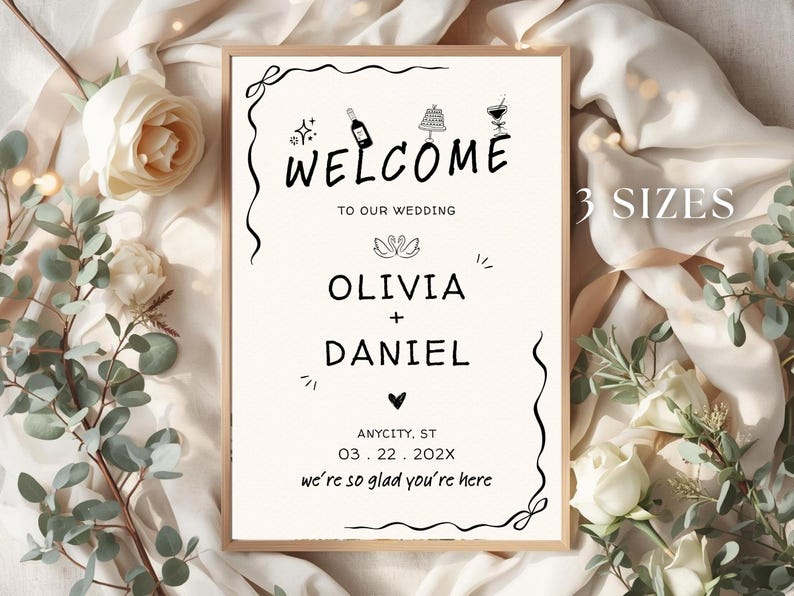 Hand Drawn Wedding Welcome Sign Template: Handwritten Wedding Sign ...