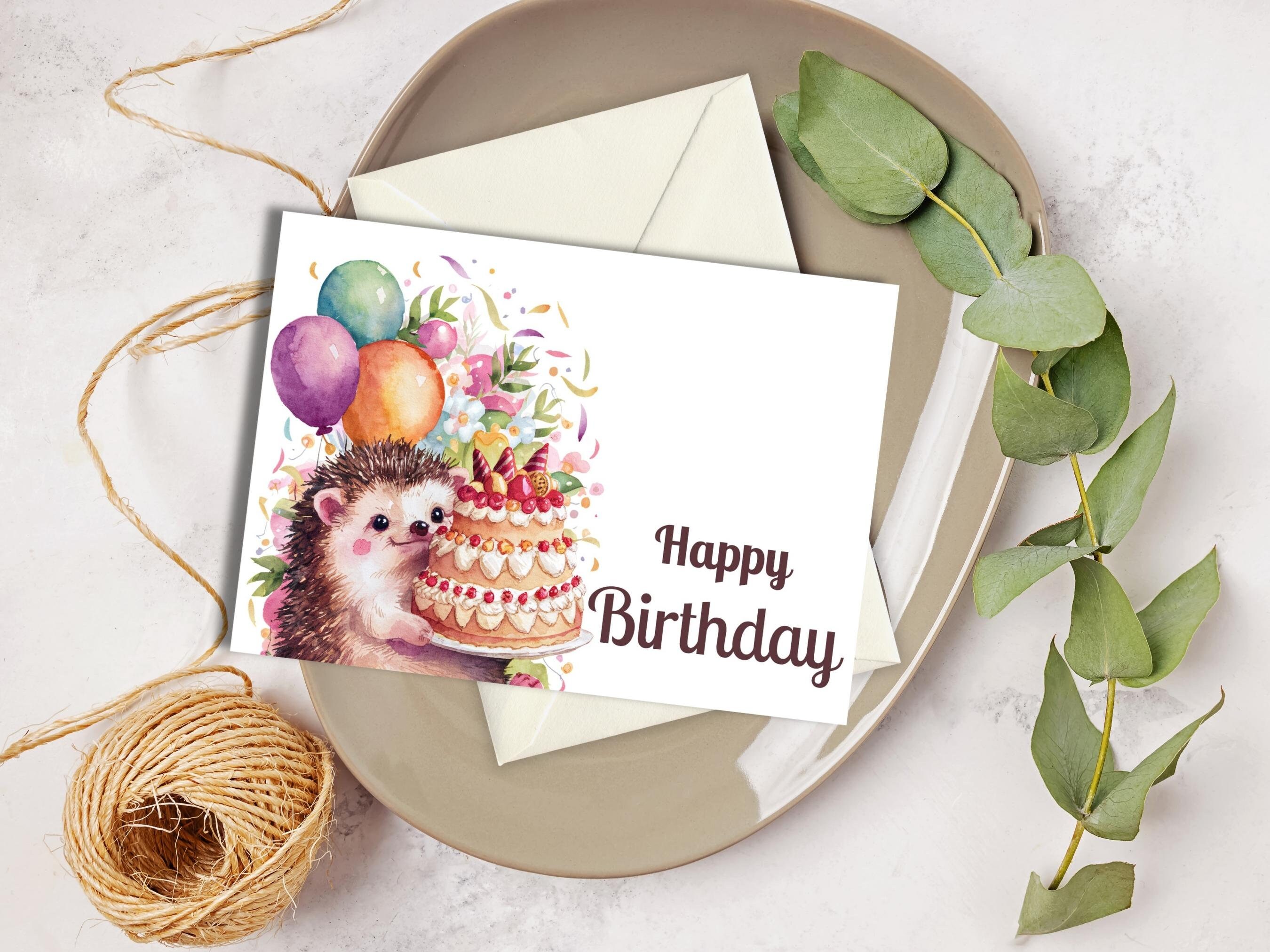 Watercolor Hedgehog Birthday Card for Her Printable Happy Birthday Card ...