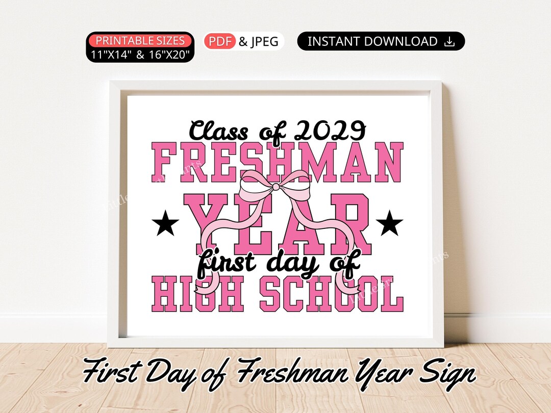 First Day of Freshman Year Sign Class of 2029 Pink Coquette Bow First ...
