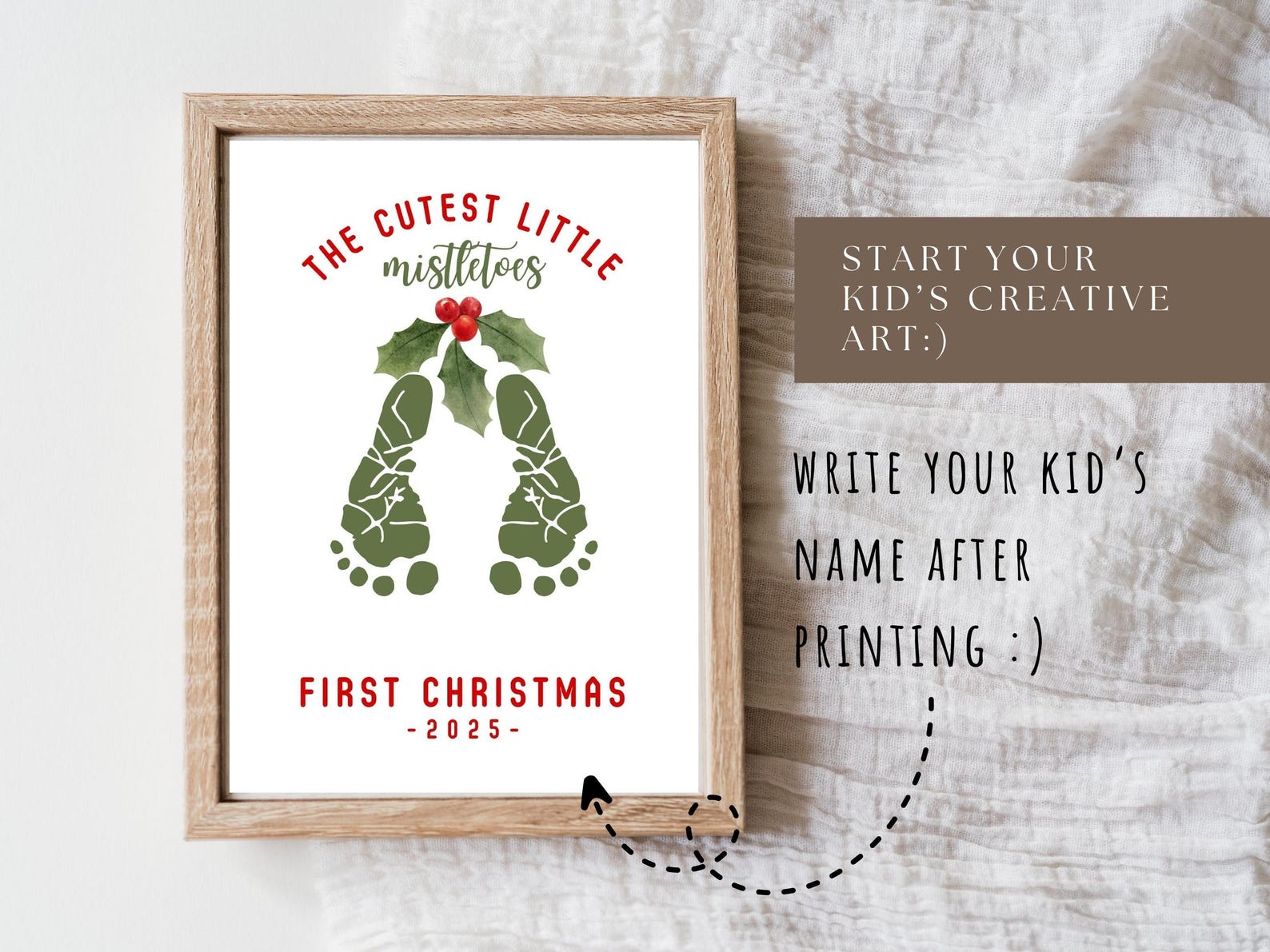 Christmas Footprint Art Kid: Mistletoes Footprint Craft Toddler Keepsake Printable Holiday ...