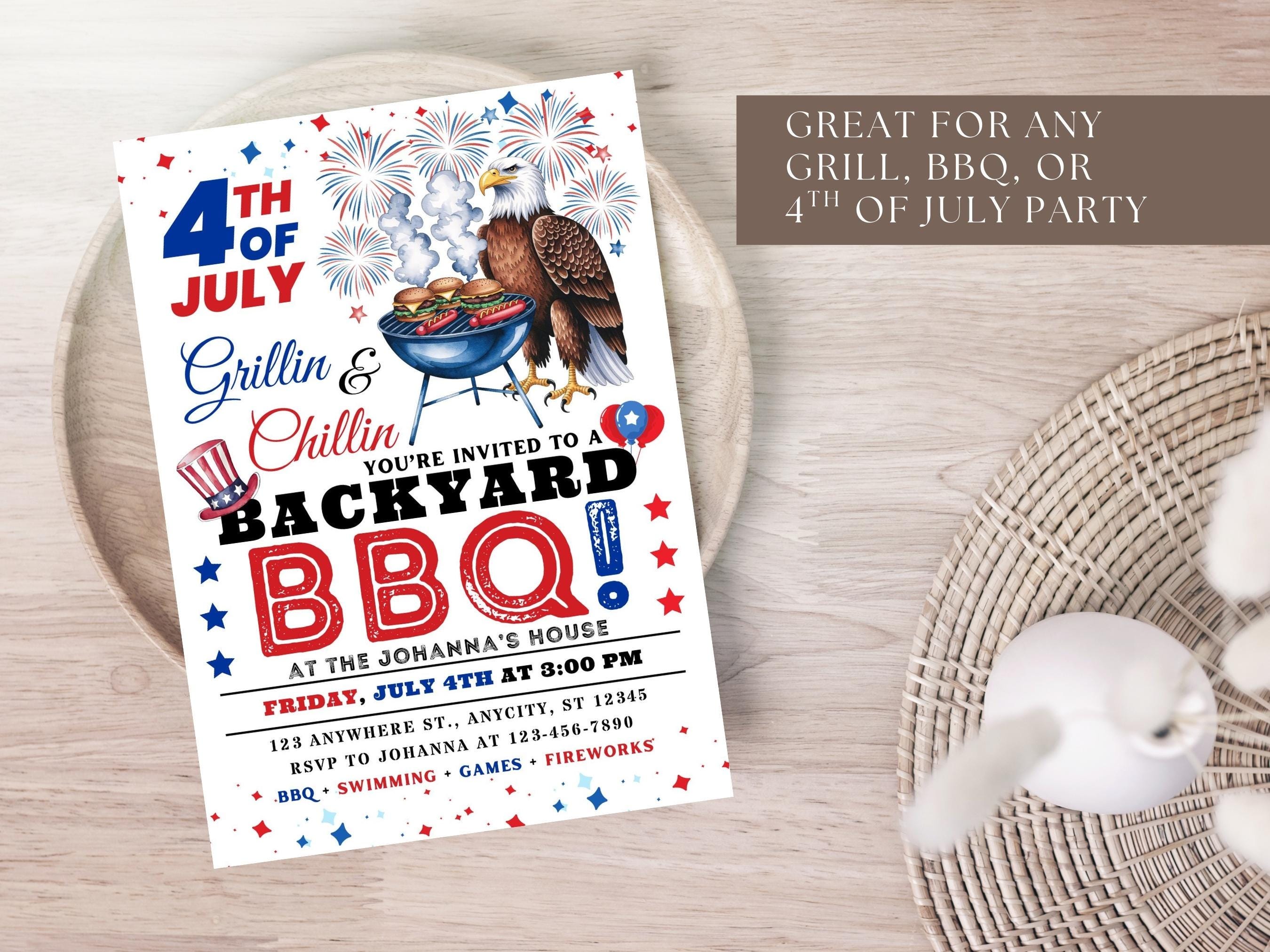 4th of July BBQ Party Invitation Template Canva Editable Fourth of July ...