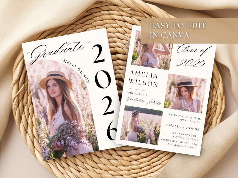 Boho Graduation Announcement Card: Modern Graduation Invitation 2026 ...