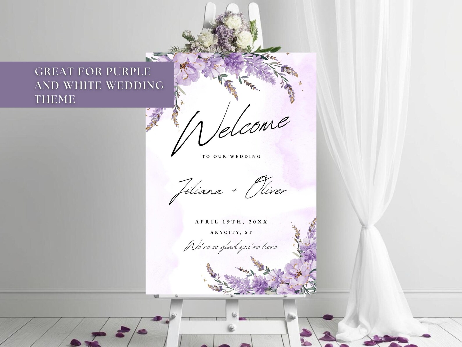Lavender Floral Wedding Welcome Sign Template Purple Wedding Welcome ...