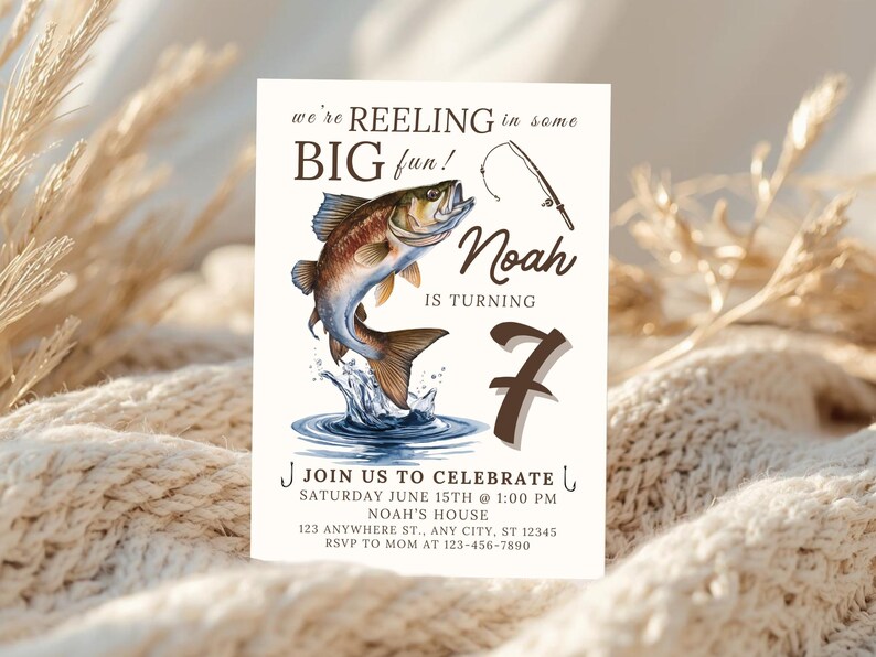 Editable Bass Fishing Birthday Party Invitation: Rustic Fish Birthday ...