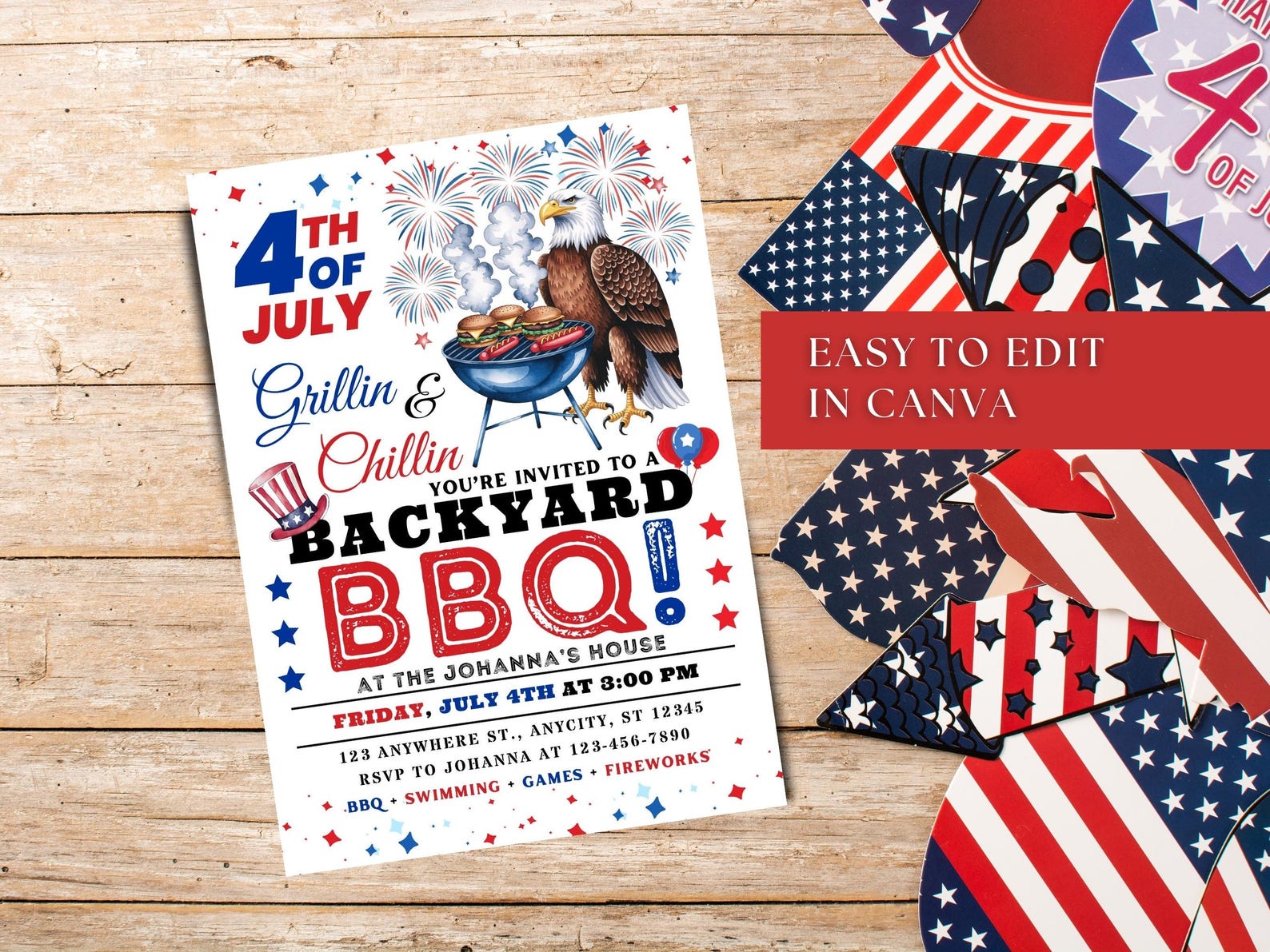 4th of July BBQ Party Invitation Template: Fourth of July BBQ Invite ...