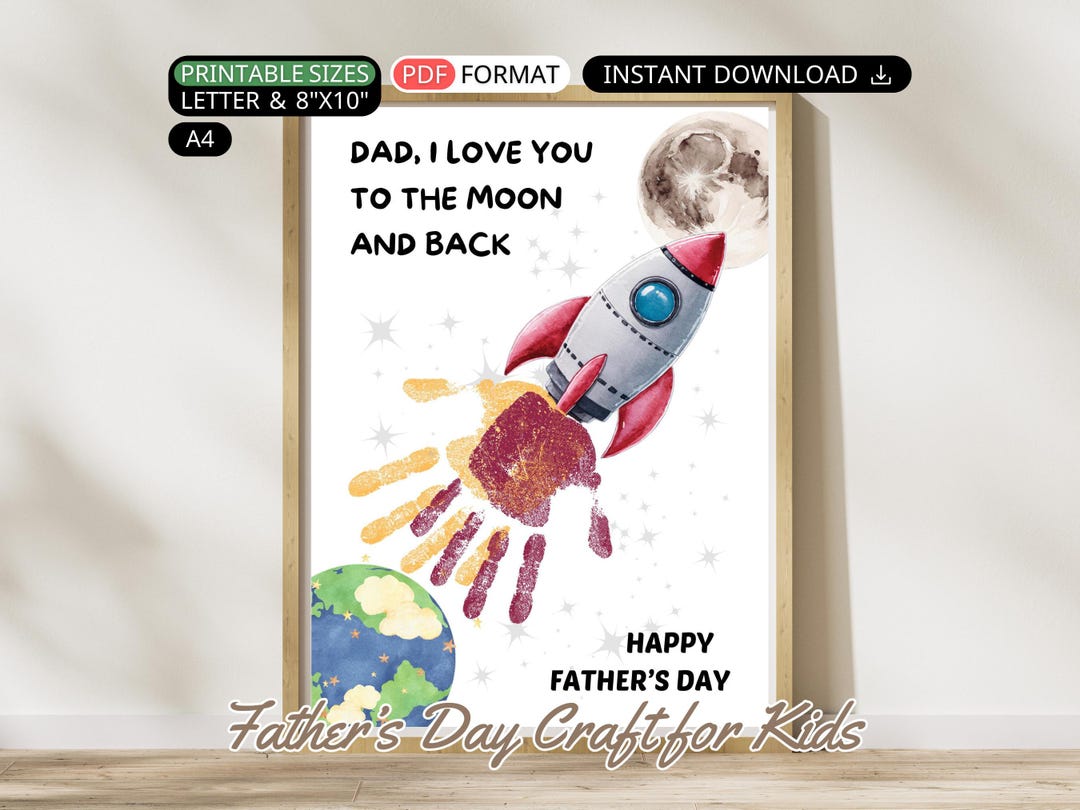 Fathers Day Handprint Craft DIY Toddler Keepsake: Rocket Handprint Art ...