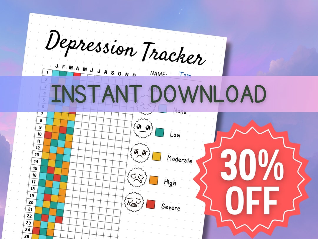 Depression Tracker, Mood Tracking PRINTABLE Health Habit Tracker ...