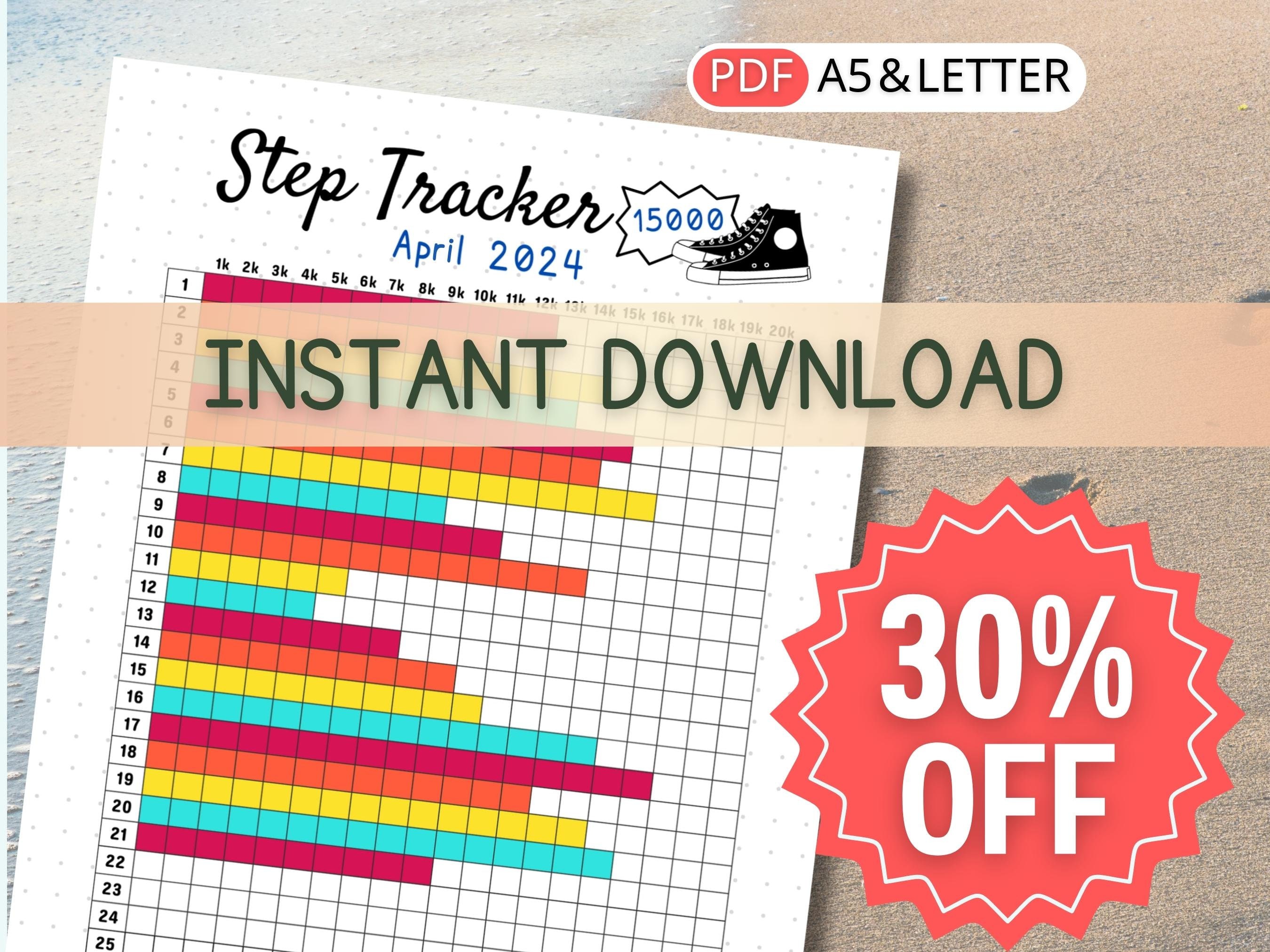 Step Tracker Monthly Fitness Goal Tracker: Printable Health Journal ...