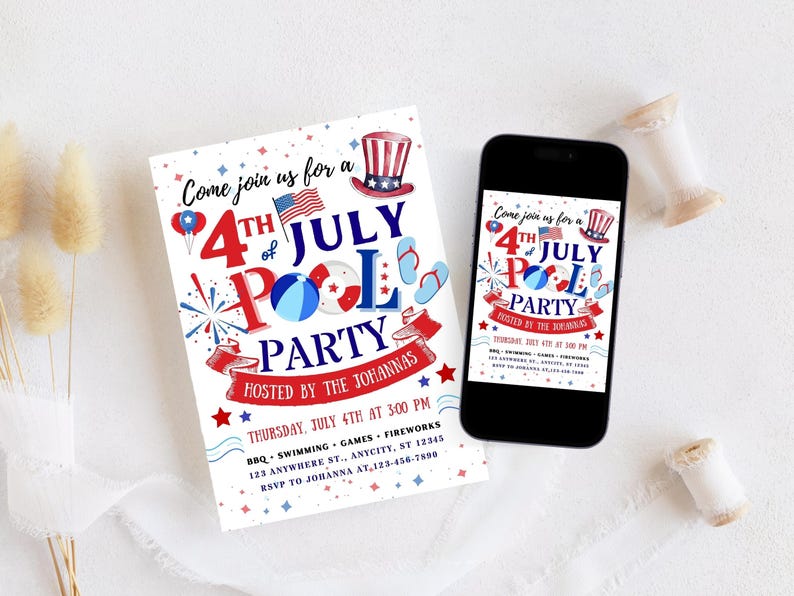 4th of July Pool Party Invitation Template Canva Editable Fourth of ...