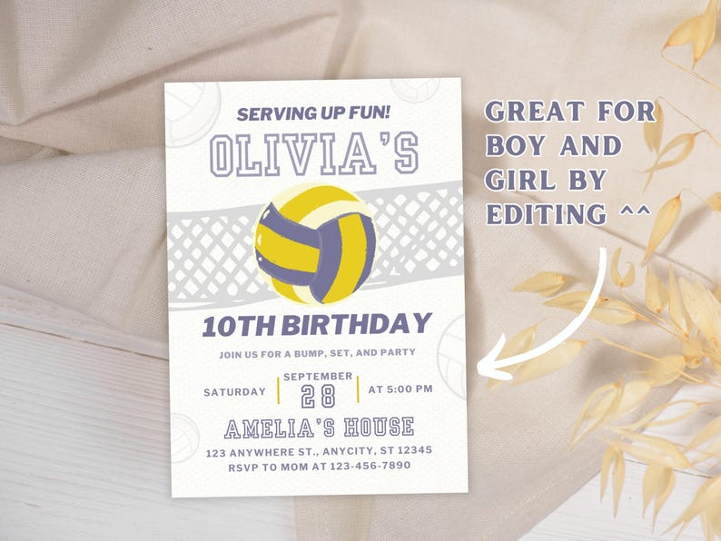 Volleyball Birthday Invitation Template Canva Editable Game on Birthday ...