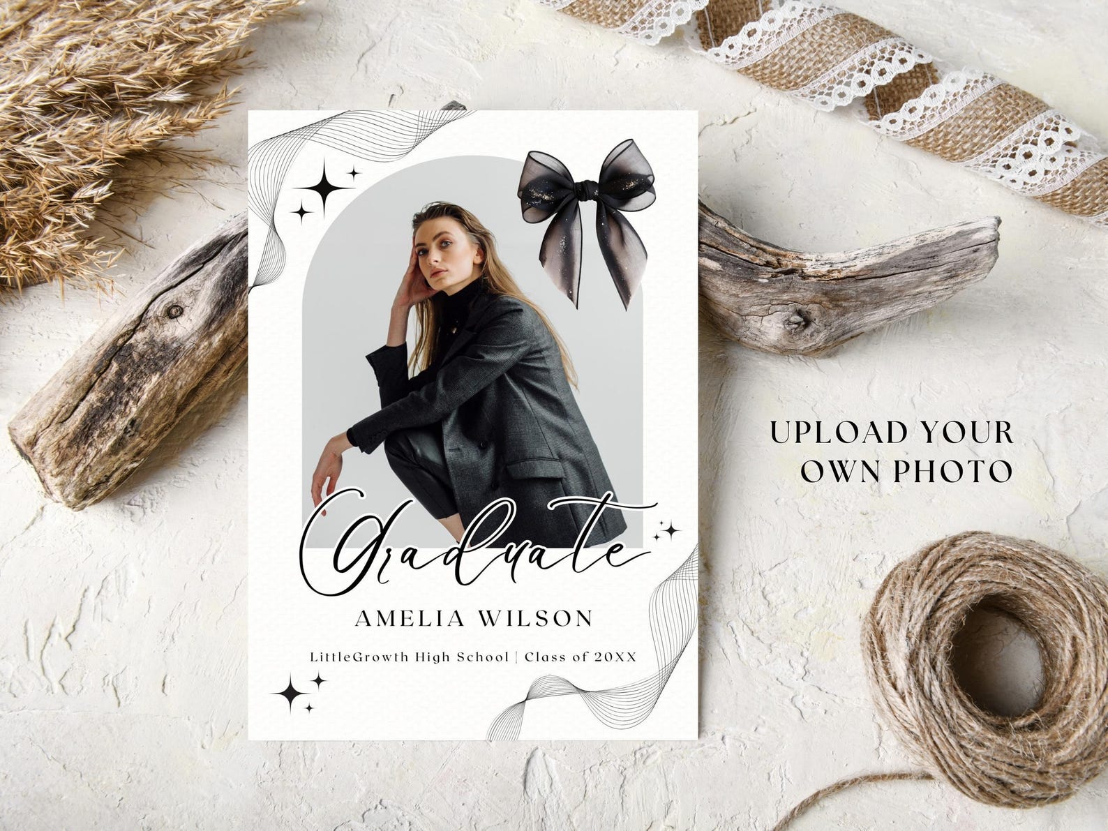 Coquette Black Bow Graduation Invitation Template Modern Photo ...