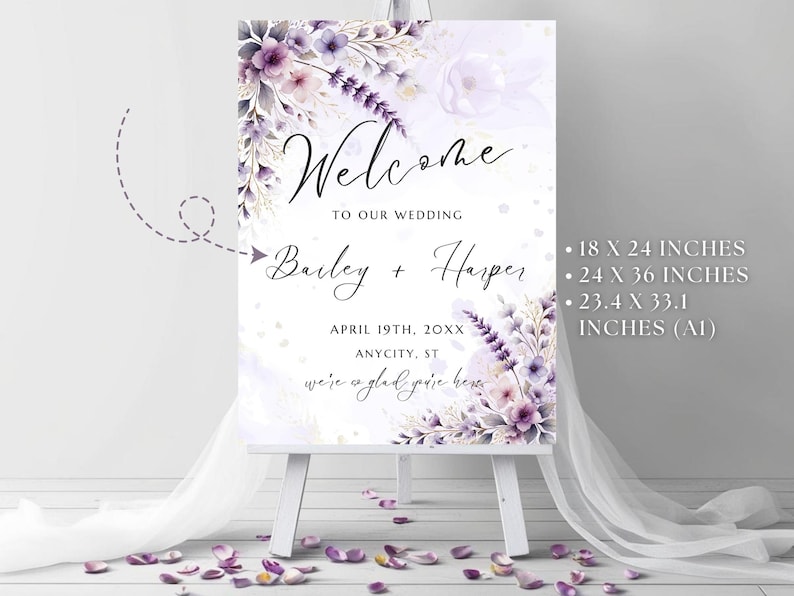 Purple Floral Wedding Welcome Sign Template Lavender Wedding Welcome ...