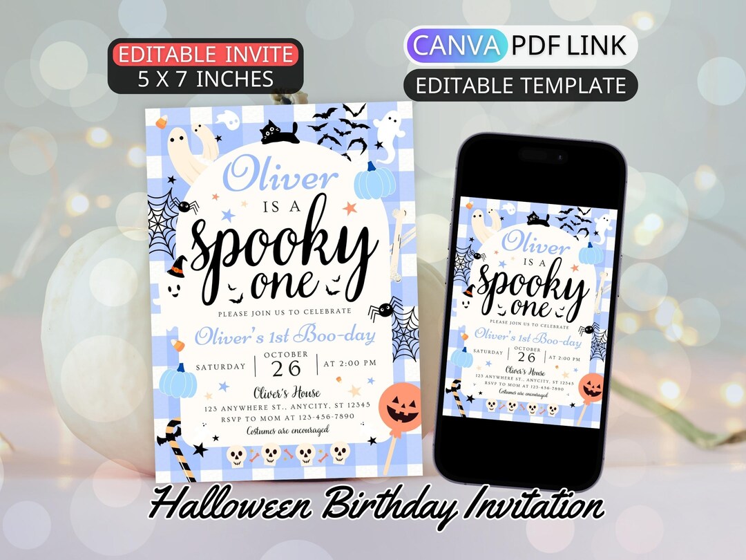 Spooky One First Birthday Invitation Boy Halloween 1st Birthday Party ...