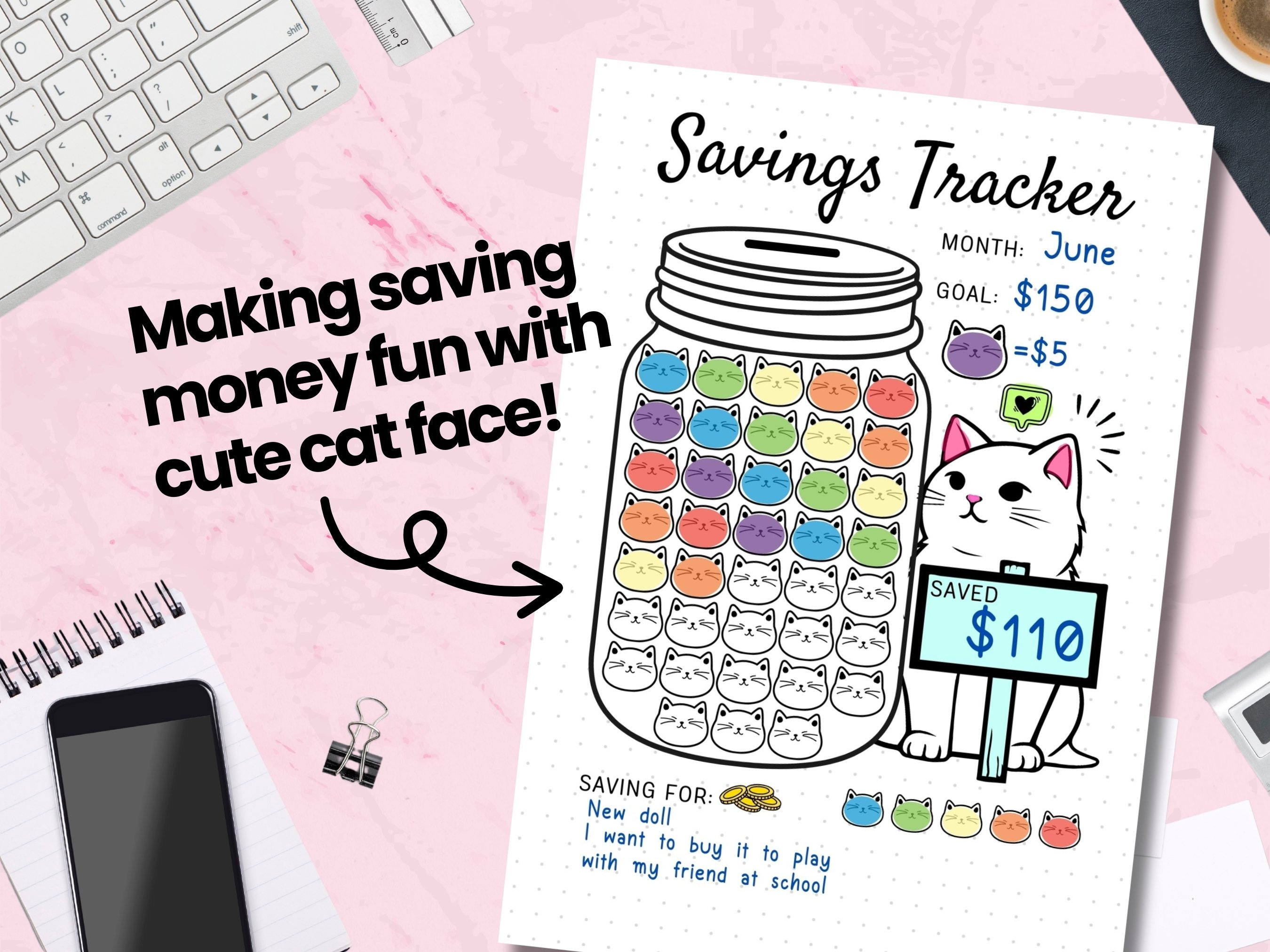 Cute Savings Tracker Printable Monthly Savings Challenge Low Income ...