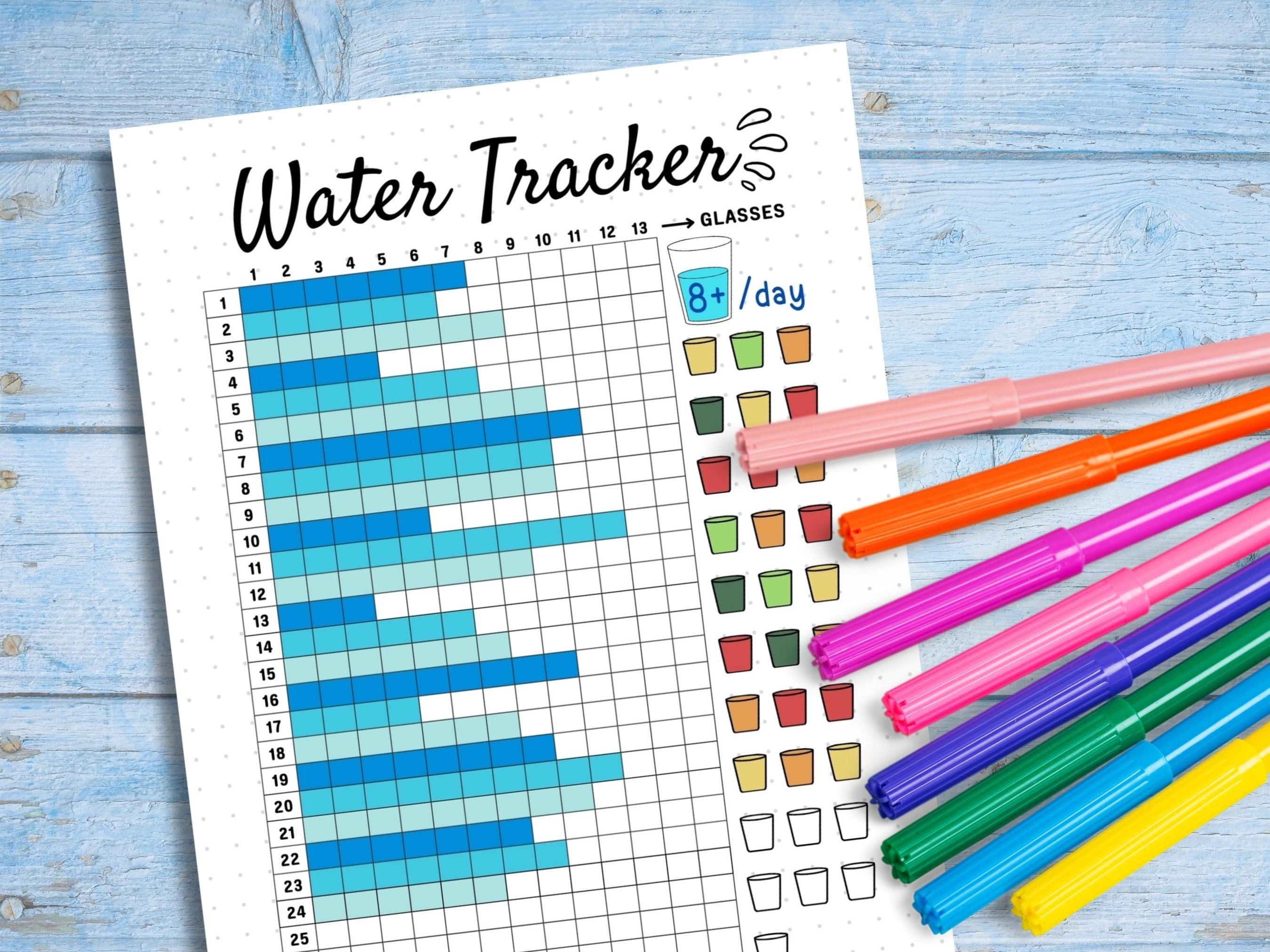Water Tracker Monthly Printable Health Habit Tracker Hydration Drinking ...