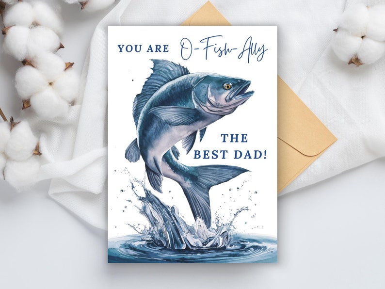 Funny Blue Fish Fathers Day Fishing Card for Dad From Wife Daughter Son ...