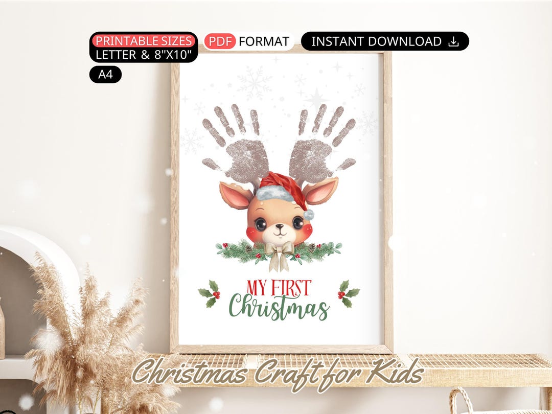 My First Christmas Handprint Craft Kid: Reindeer Handprint Art DIY Baby ...
