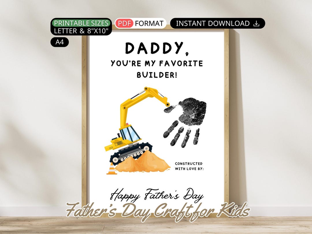 Fathers Day Handprint Craft Dad Construction Digger DIY Toddler ...