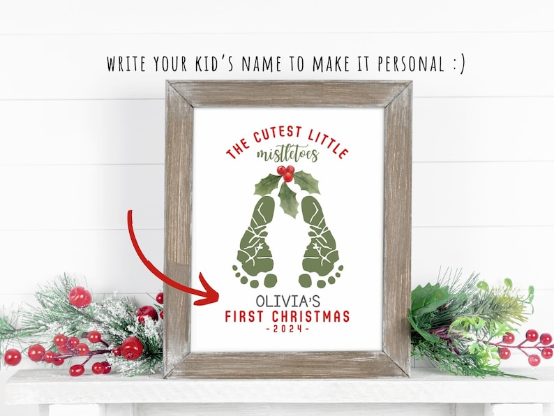 Christmas Footprint Art Kid Mistletoes Footprint Craft DIY Toddler ...